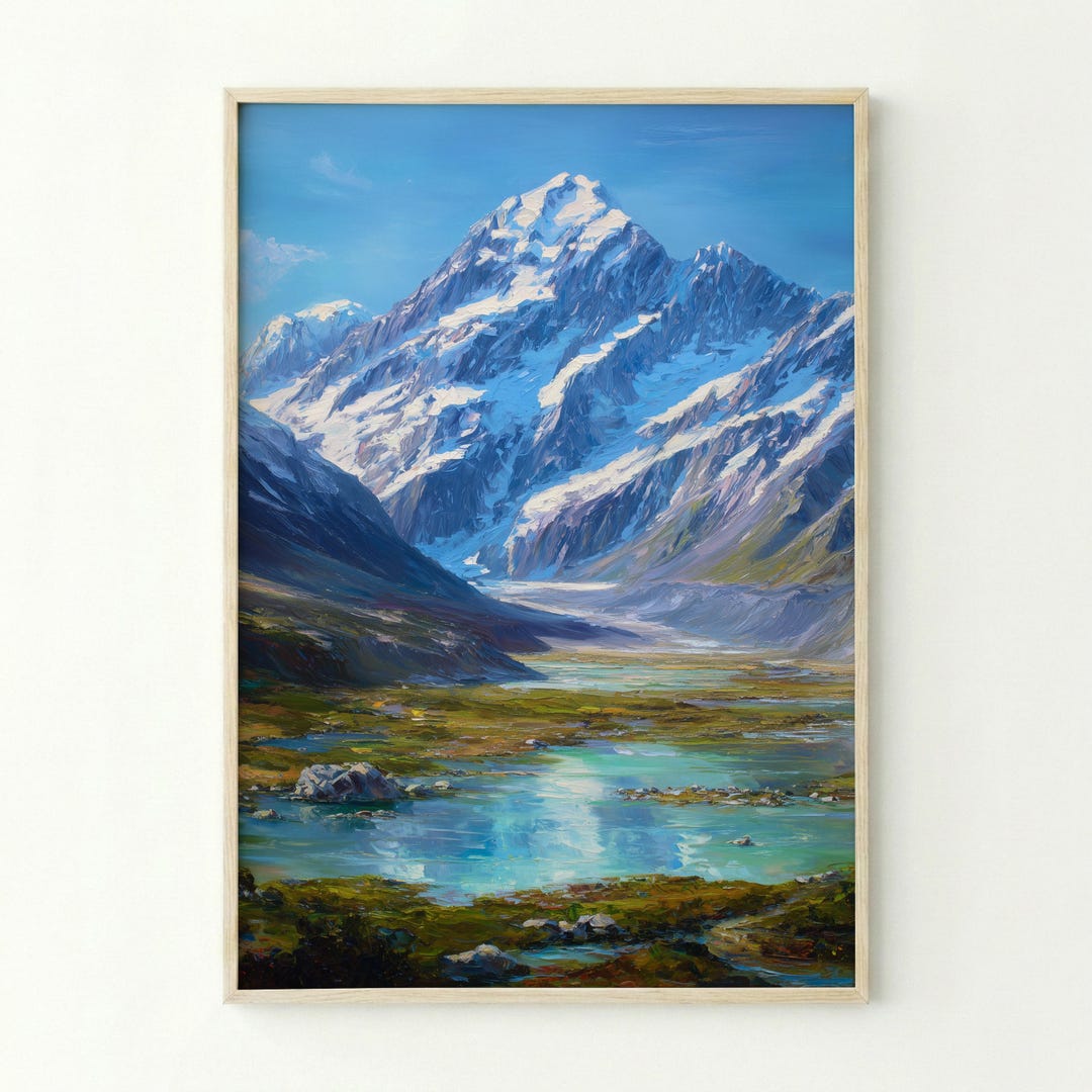 Mount Cook Alpine Landscape Printable Art, Vintage Travel Poster Decor ...