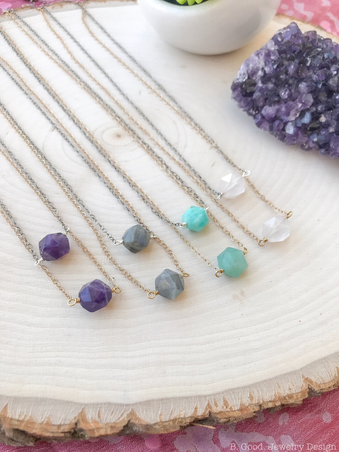 Simple Gemstone Necklace, Amethyst , Labradorite, Rose Quartz ...