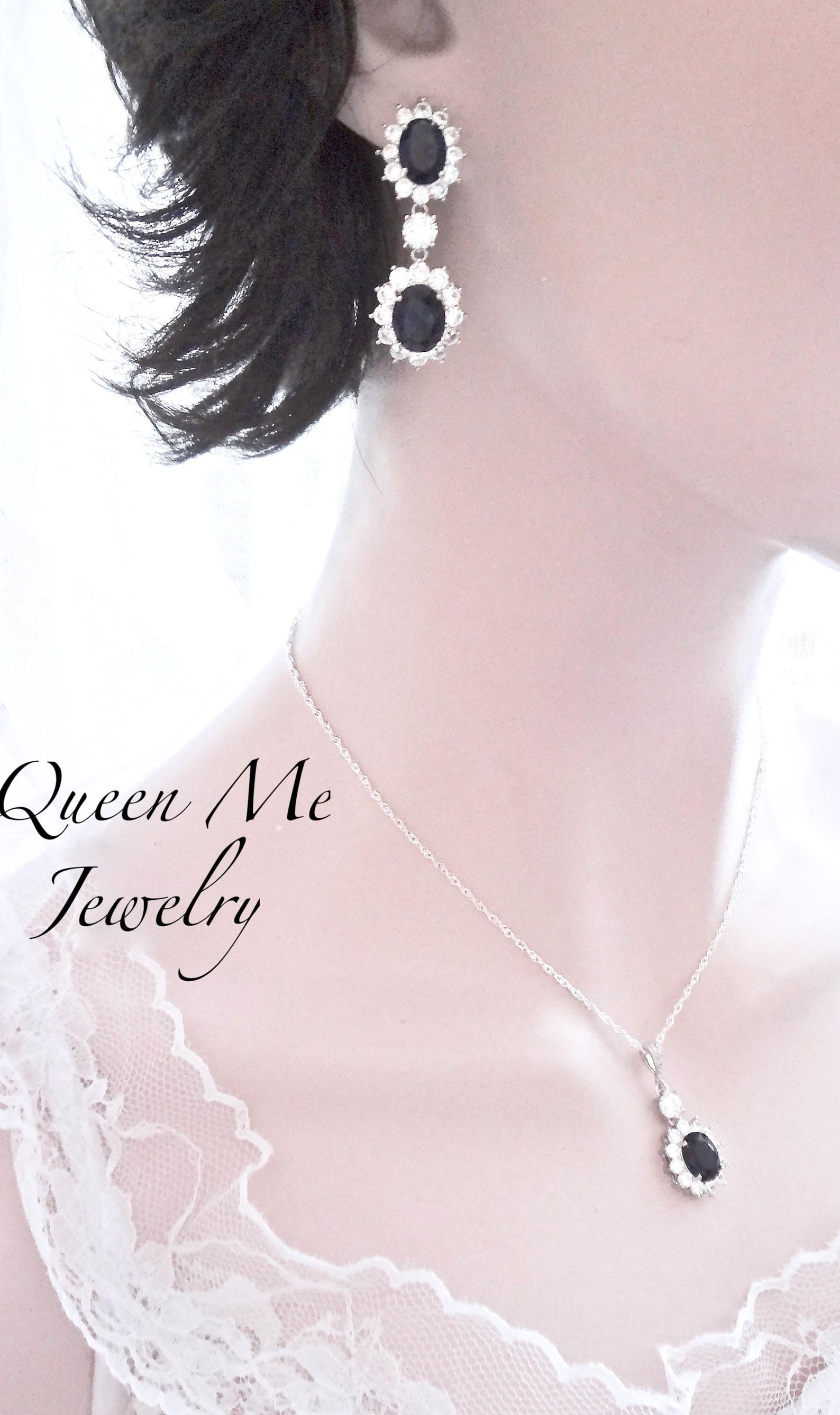 Bridal Jewelry SET, Blue Sapphire Navy Something Blue Jewelry, Halo Cz ...