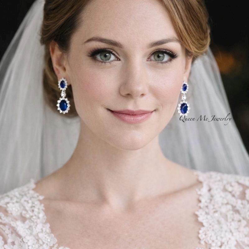 Bridal Jewelry SET, Blue Sapphire Navy Something Blue Jewelry, Halo Cz ...