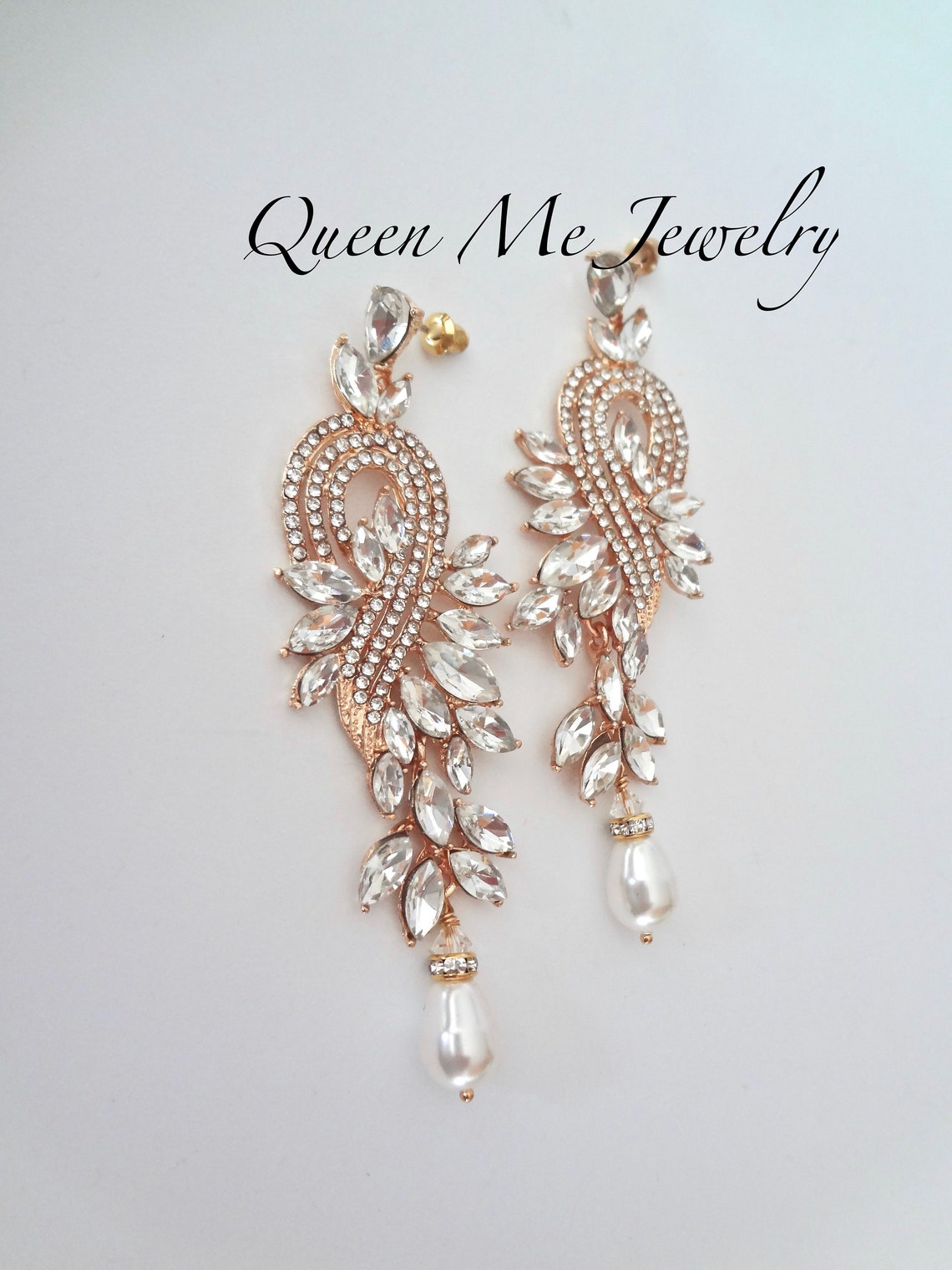 Pearl Statement Earrings for a Bride Long Pearl Crystal - Etsy