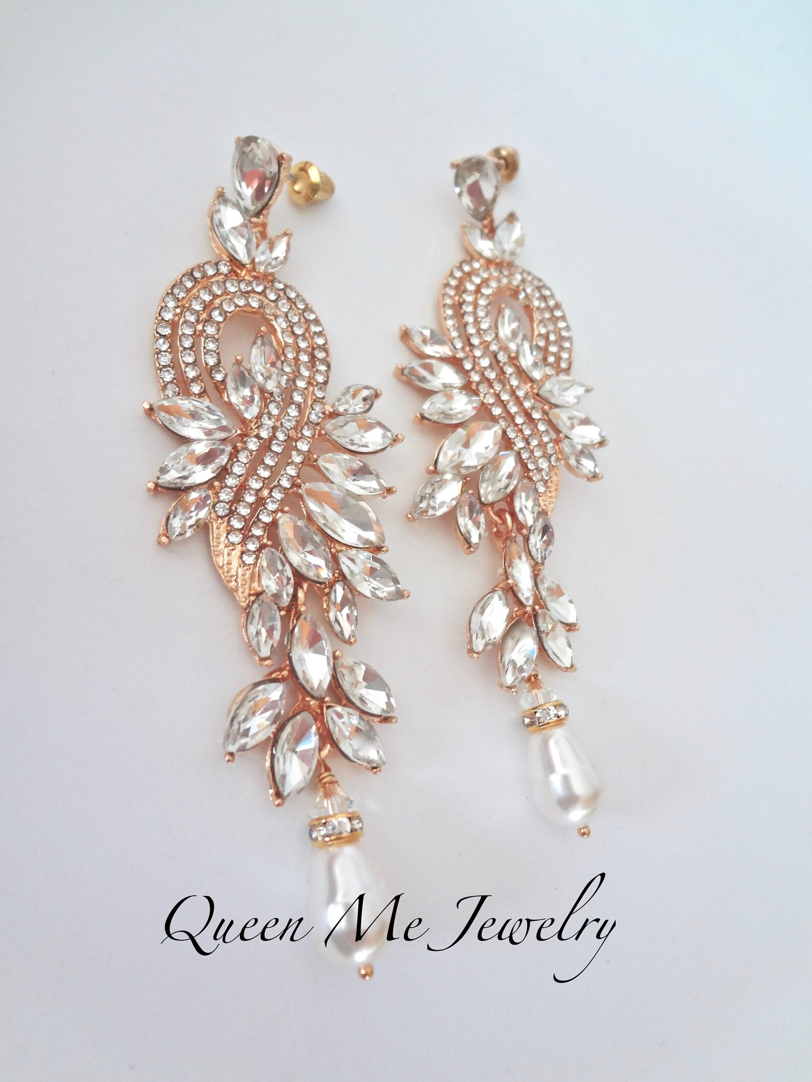 Pearl Statement Earrings for a Bride Long Pearl Crystal - Etsy