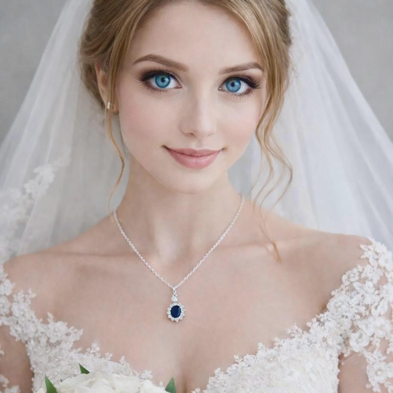 Bridal Jewelry SET, Blue Sapphire Navy Something Blue Jewelry, Halo Cz ...