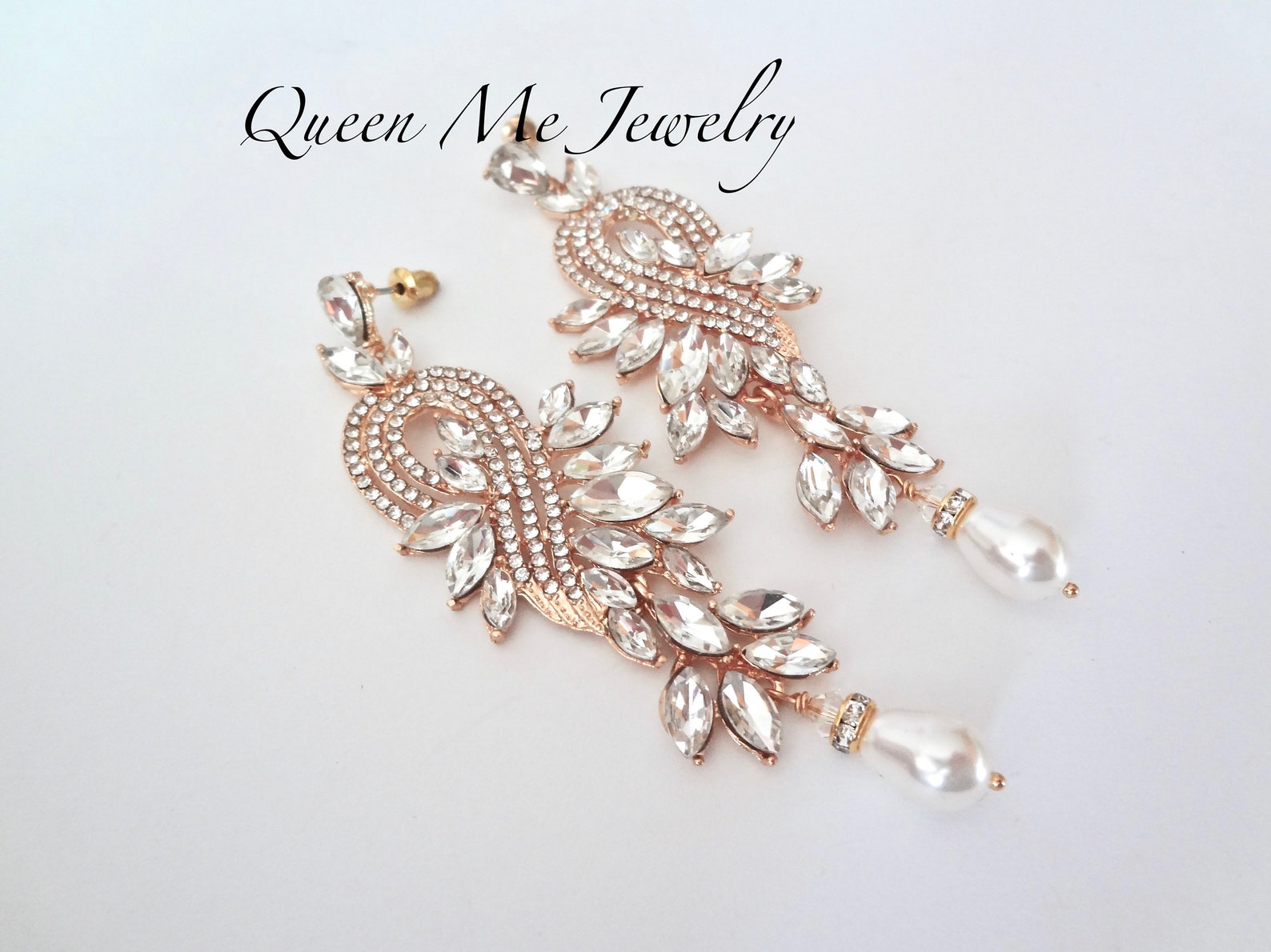 Pearl Statement Earrings for a Bride Long Pearl Crystal - Etsy