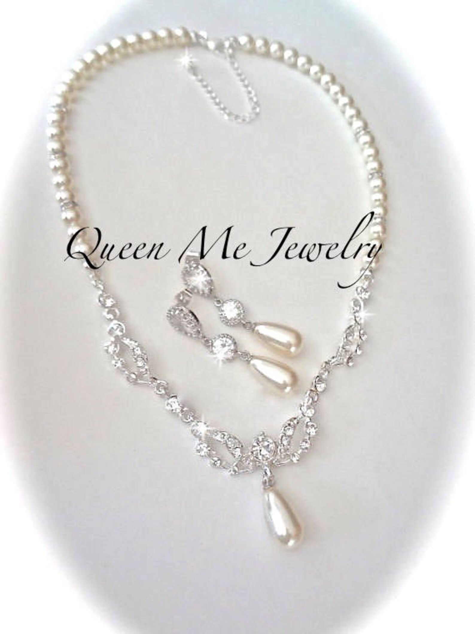 Pearl Jewelry SET for a Bride Mother of the Bride Crystal Bib - Etsy
