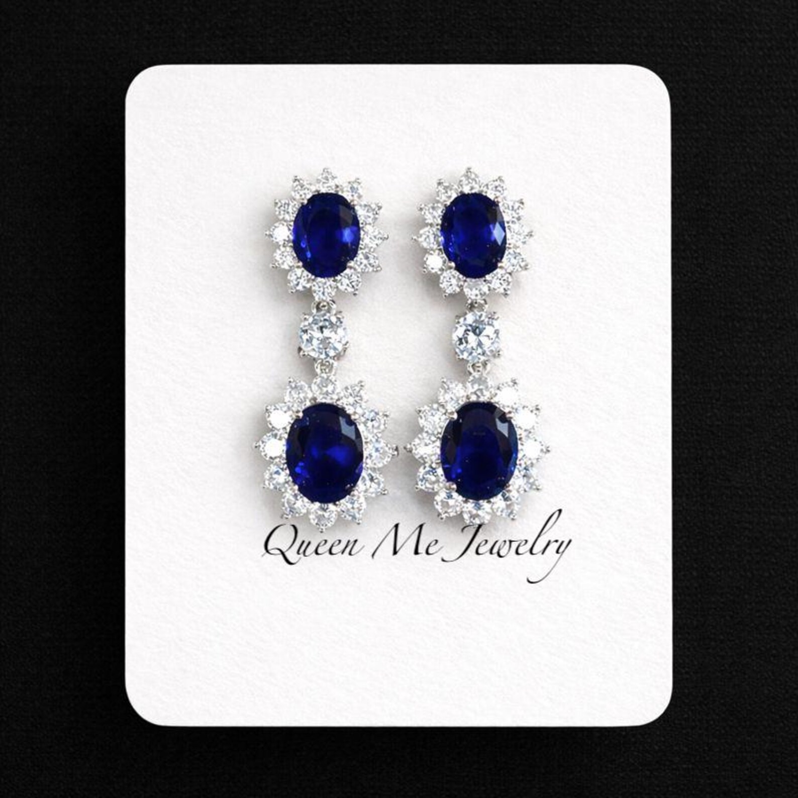 Bridal Jewelry SET, Blue Sapphire Navy Something Blue Jewelry, Halo Cz ...