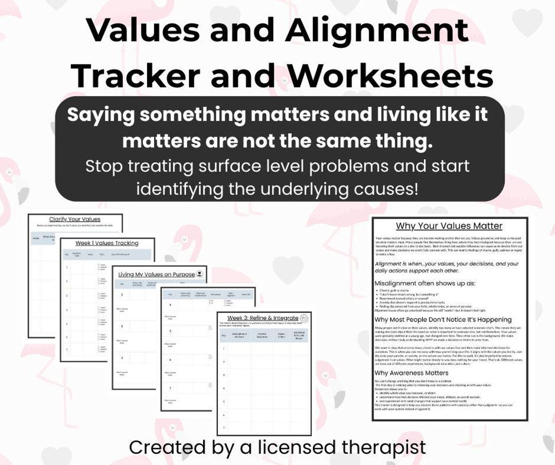Values Alignment Tracker | Self Reflection Worksheets (PDF Download) - Etsy