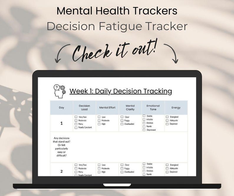 Decision Fatigue Tracker Printable Download | Therapy-informed Mental ...
