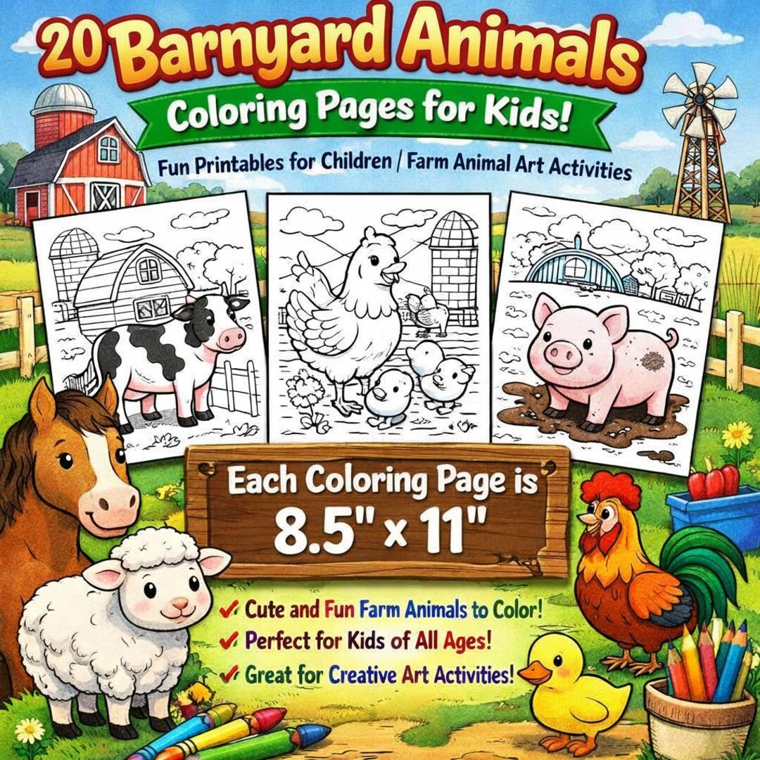 20 Barnyard Animals Coloring Pages Printable for Kids | Fun Farm Art ...
