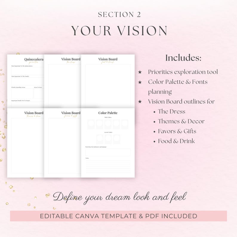 Quinceañera Planner | 60+ Page 15 Años Checklist | Editable Canva ...