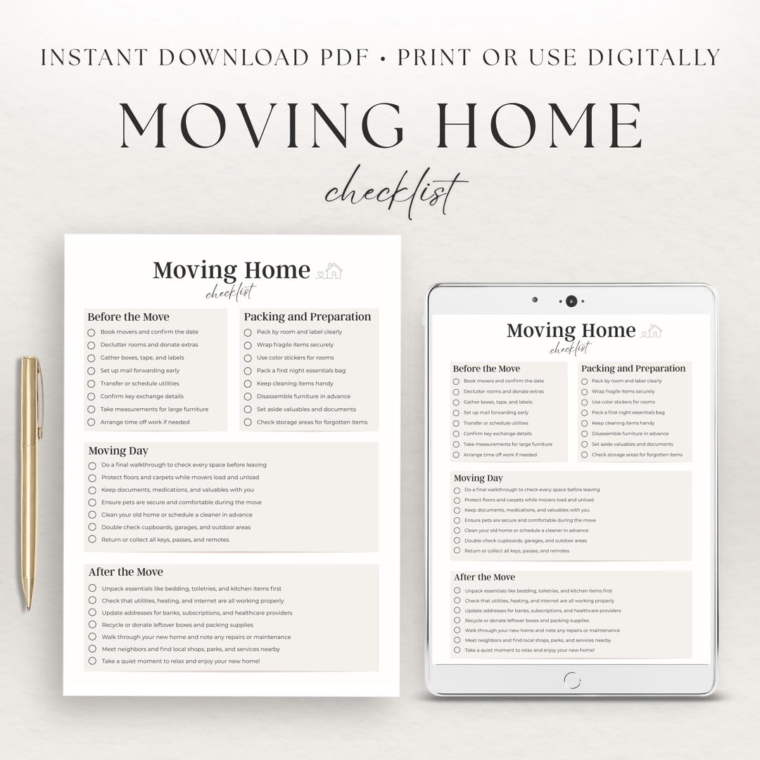 Moving Home Checklist Printable, Moving and Relocation Planning Tool ...