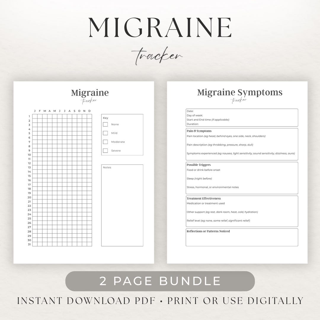 Migraine Tracker Printable | Headache Log | Symptom Tracker | Chronic ...