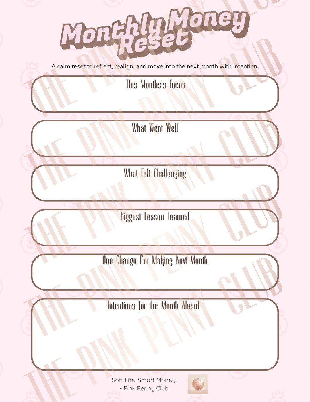 Monthly Money Reset Printable | Soft Life Budget Review | Minimal ...