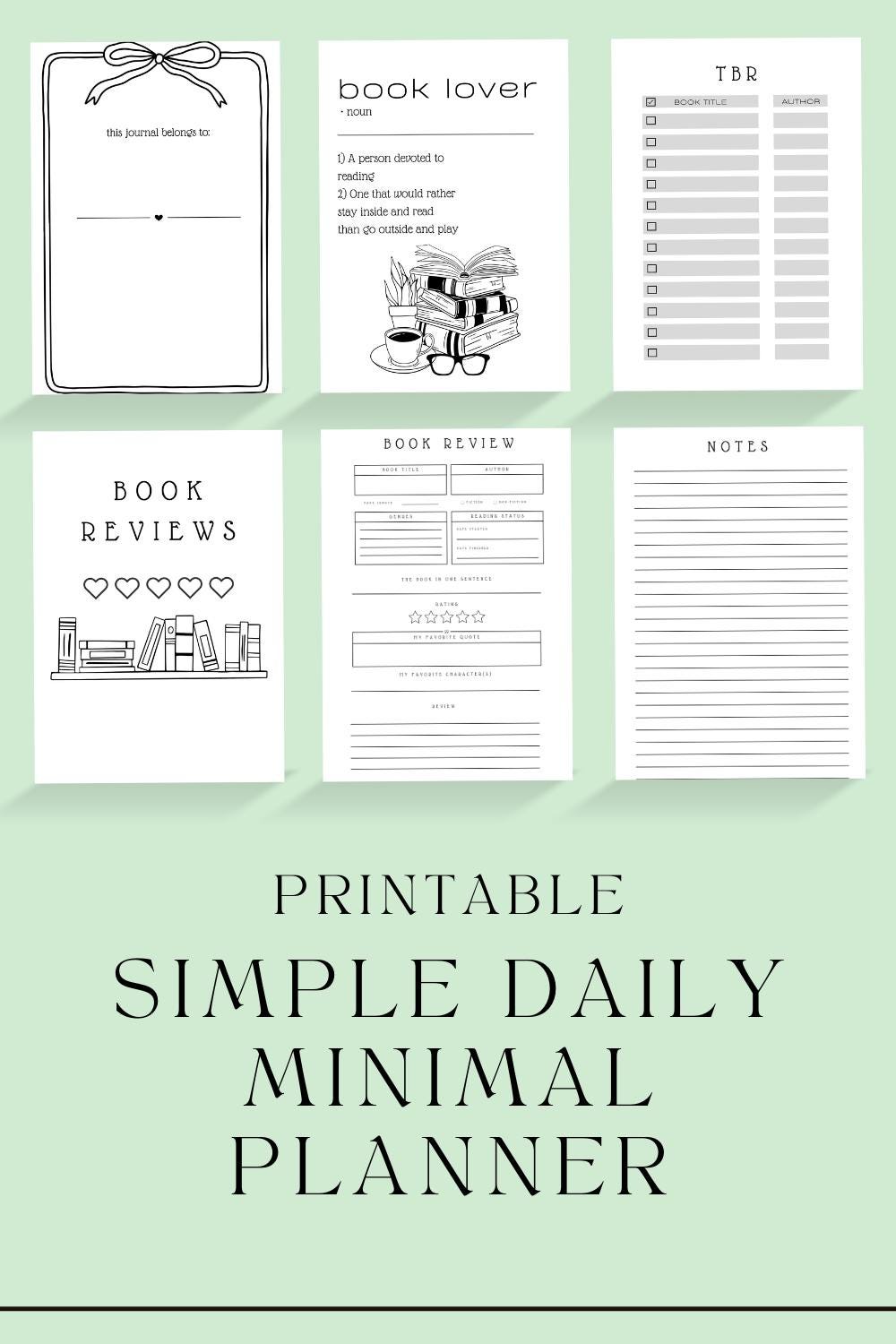 Minimal Reading Journal Printable | Book Tracker & Reviews | Simple ...