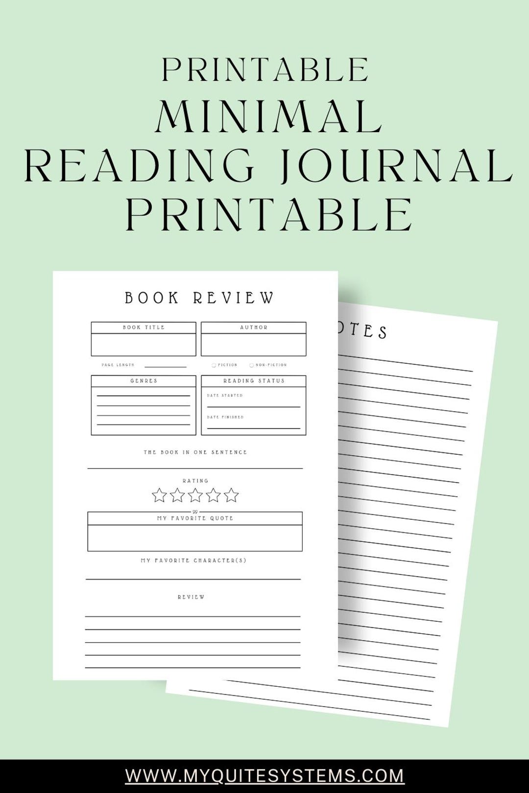 Minimal Reading Journal Printable | Book Tracker & Reviews | Simple ...