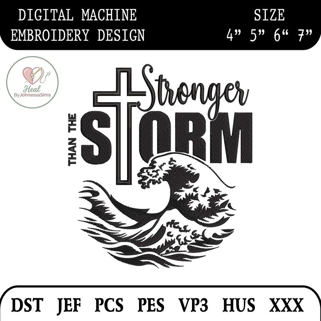 Stronger Than the Storm Embroidery Design | Christian Cross Wave ...