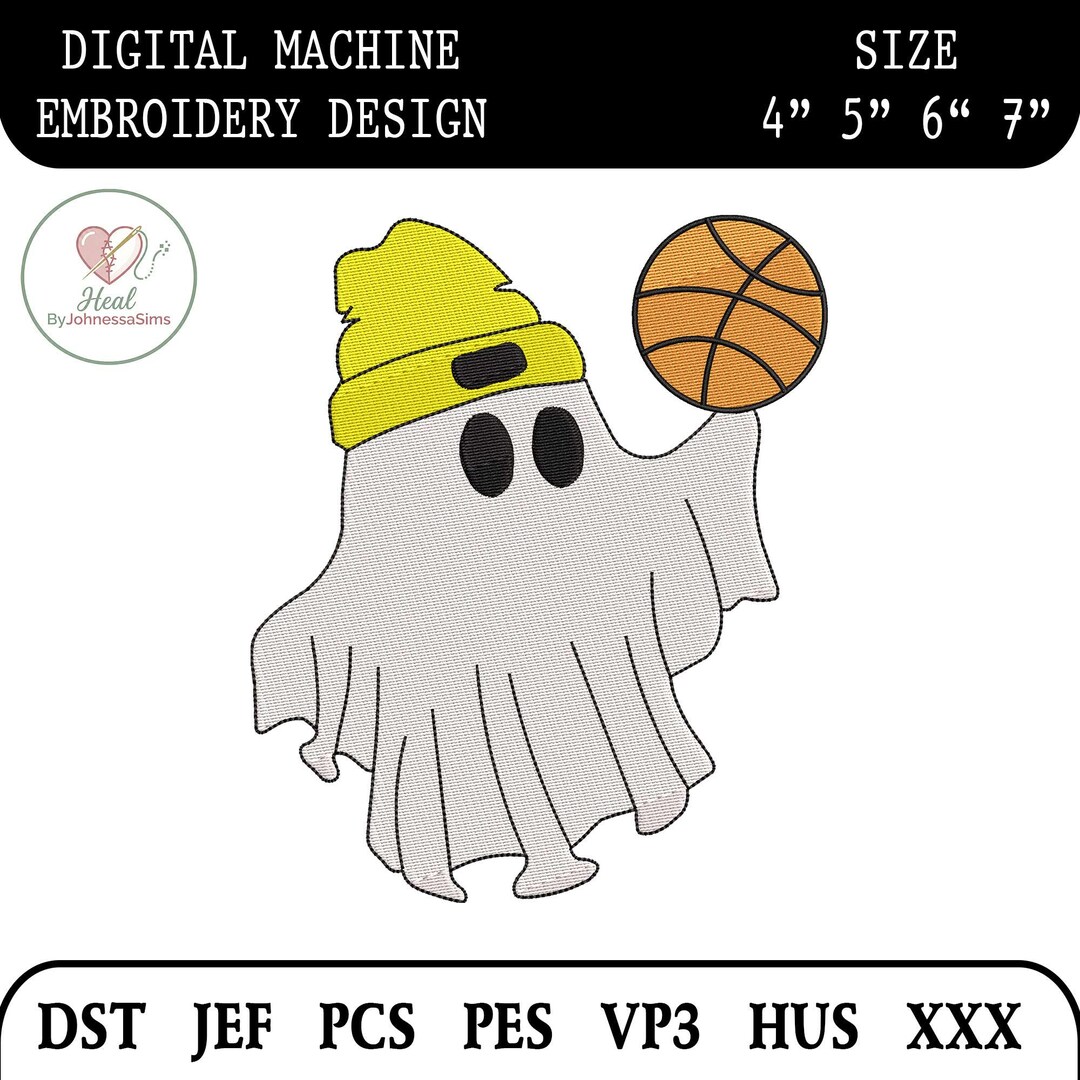 Cute Ghost Basketball Embroidery Design | Halloween Basketball Machine ...