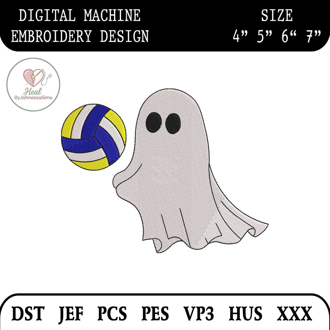 Spooky Volleyball Ghost Machine Embroidery Design, Cute Halloween ...