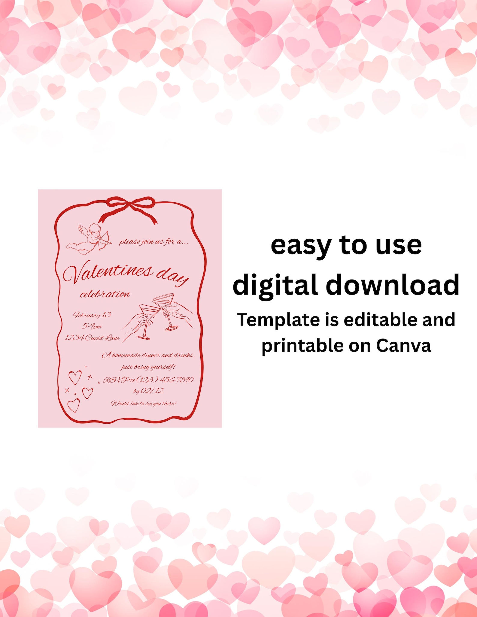 Digital Valentines Day Party Invitation Template, Editable and ...