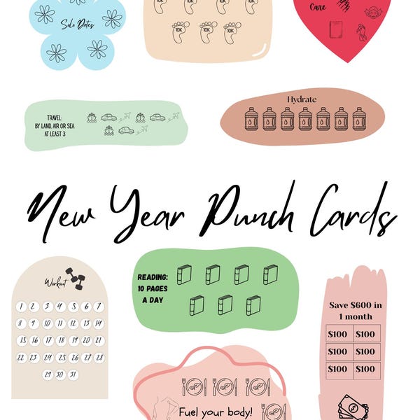 New Year Punch Cards - Etsy