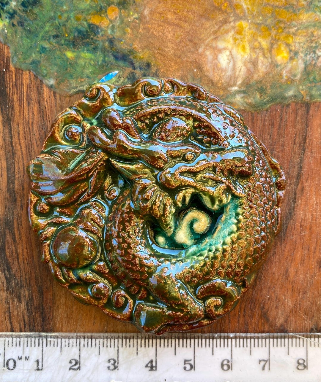 Ceramic Medium Dragon Tile, in Mottled Green Brown - Etsy