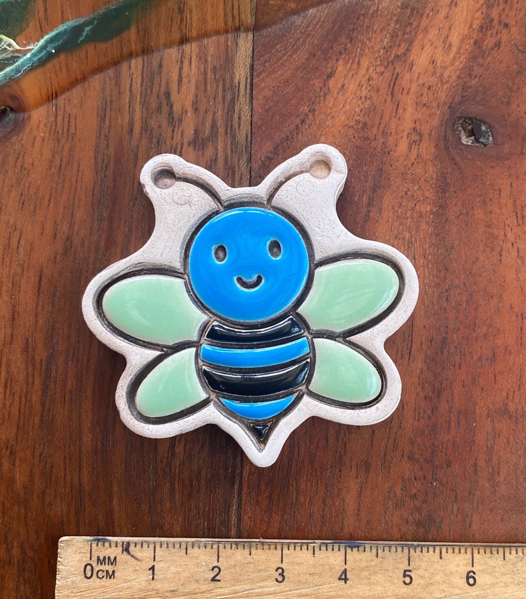 Ceramic Painted Small Bee, in Blue and Black - Etsy