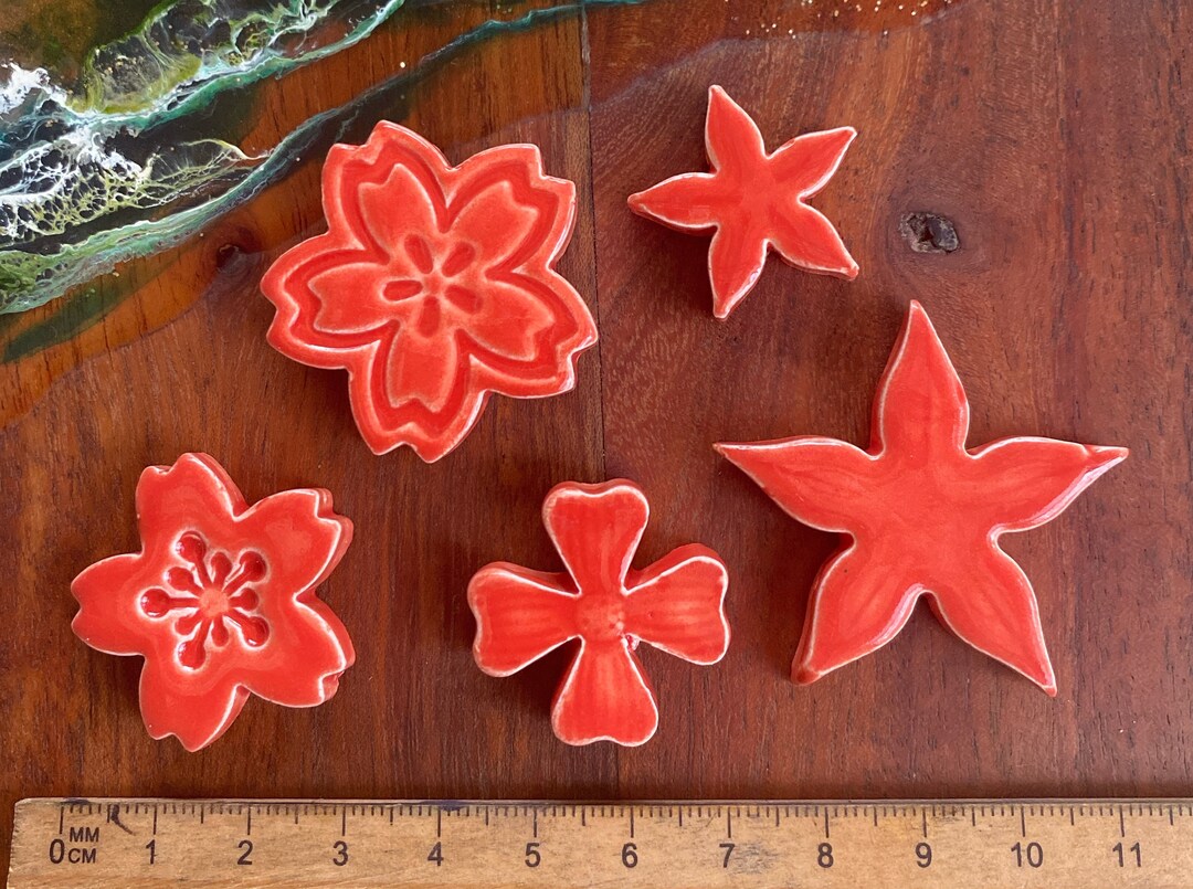Ceramic Mixed Flower Tile Bundle, in Red Orange - Etsy