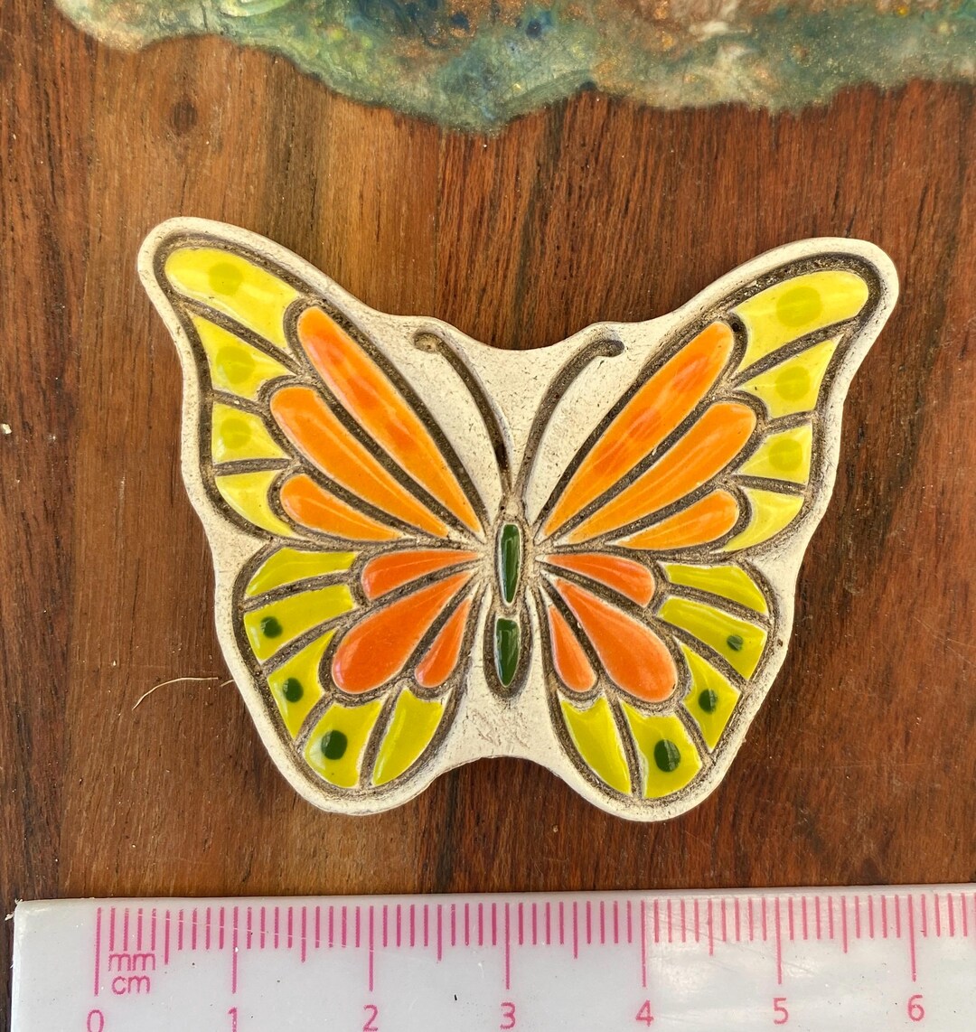 Ceramic Painted Small Butterfly, in Orange and Yellow - Etsy