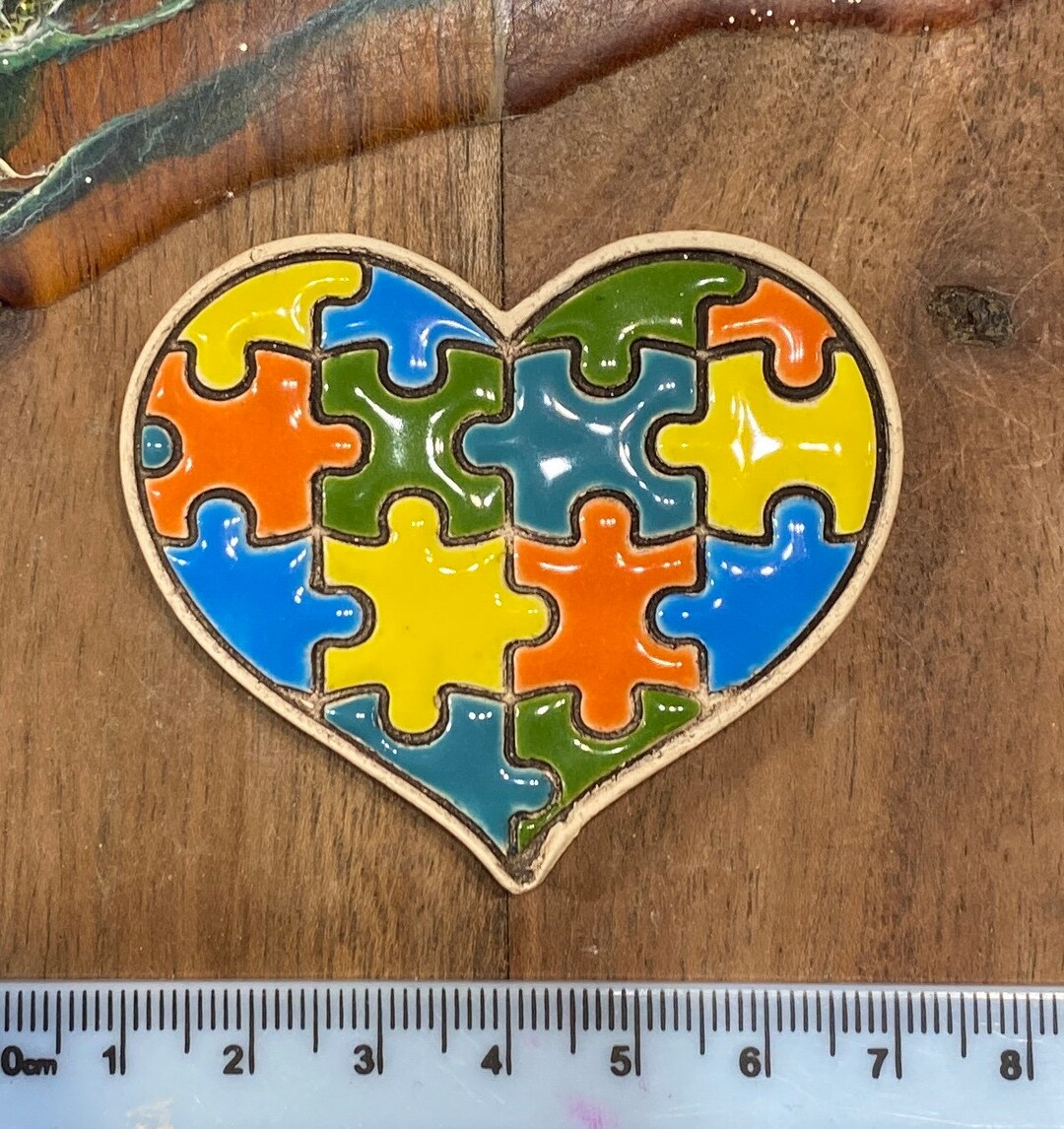 Ceramic Large Painted Puzzle Heart Tile, in Multi Colour - Etsy