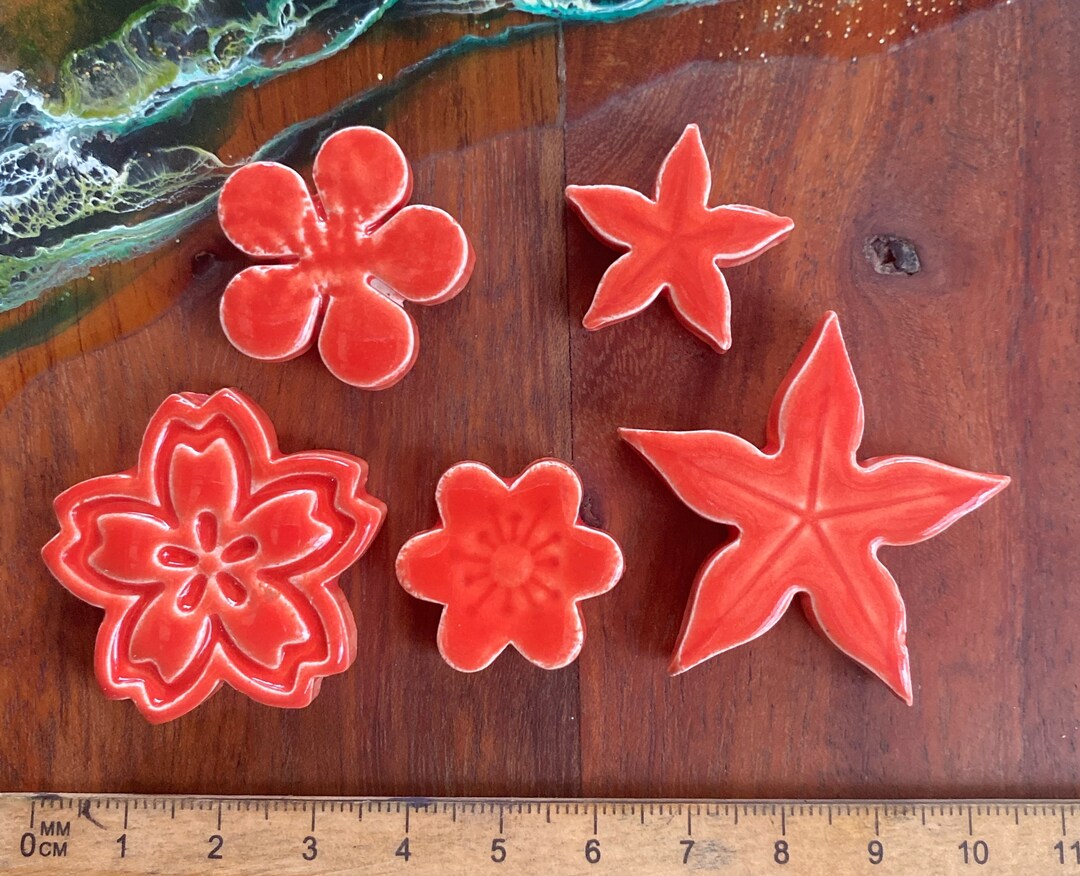 Ceramic Mixed Flower Tile Bundle, in Red Orange - Etsy