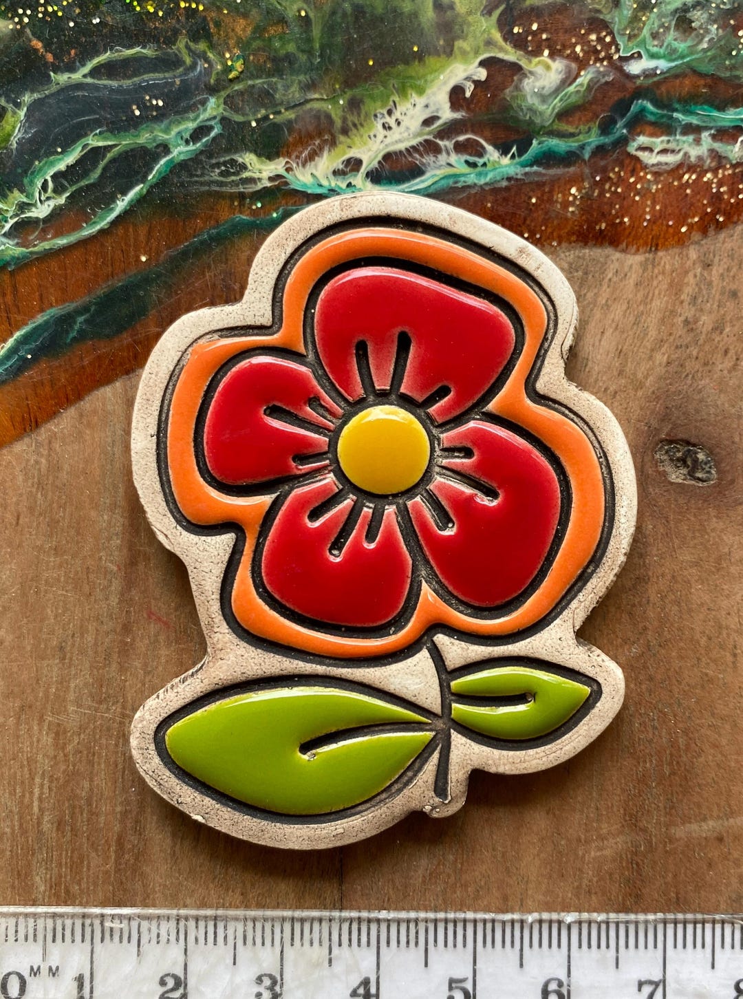 Ceramic Painted Flower, in Red - Etsy