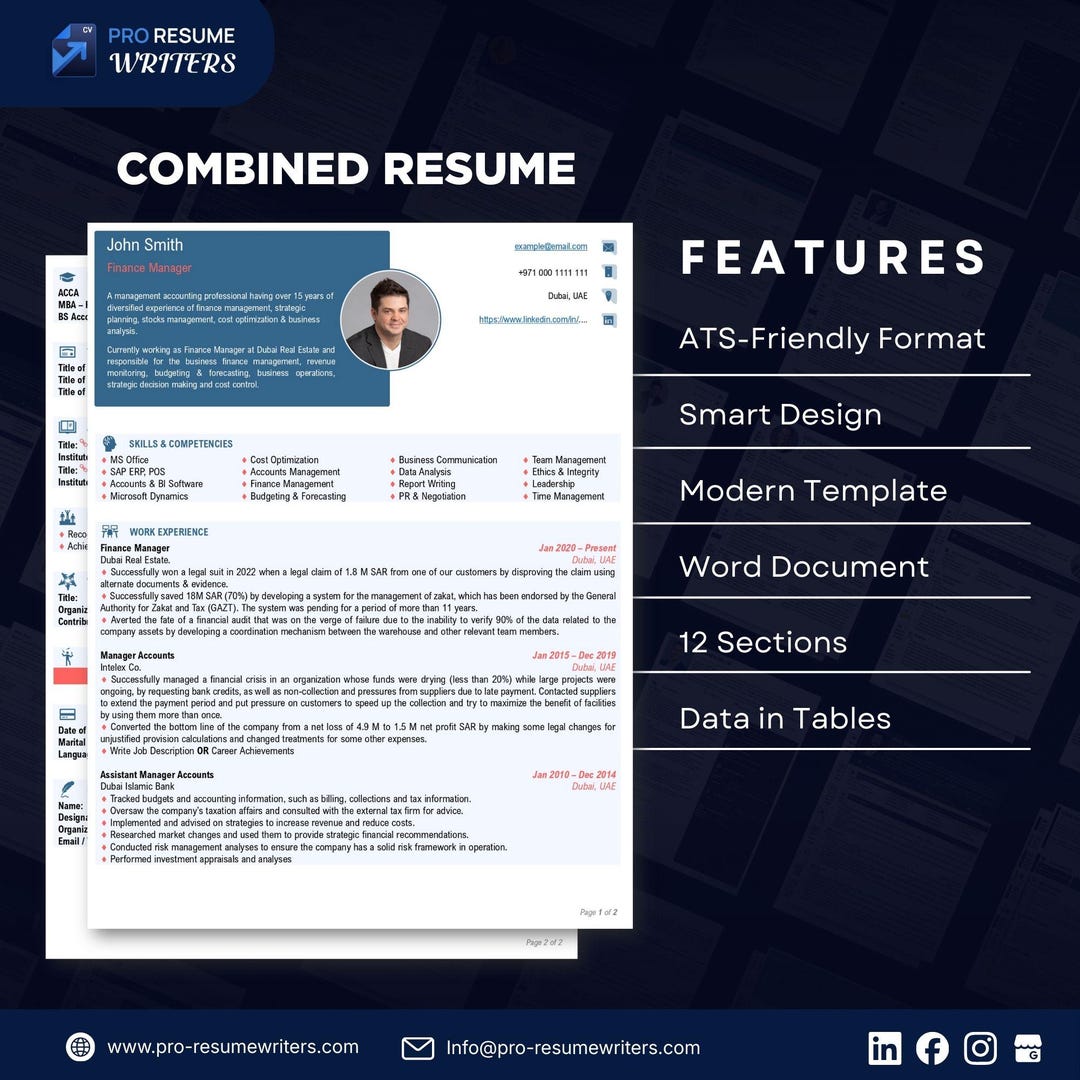 Combined CV Template - Professional Resume Word Template - Etsy