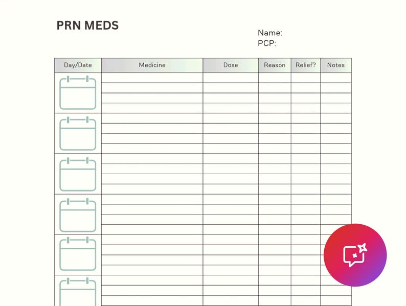 Medication Tracker Printable | Daily Med Log, PRN Meds, Refills ...