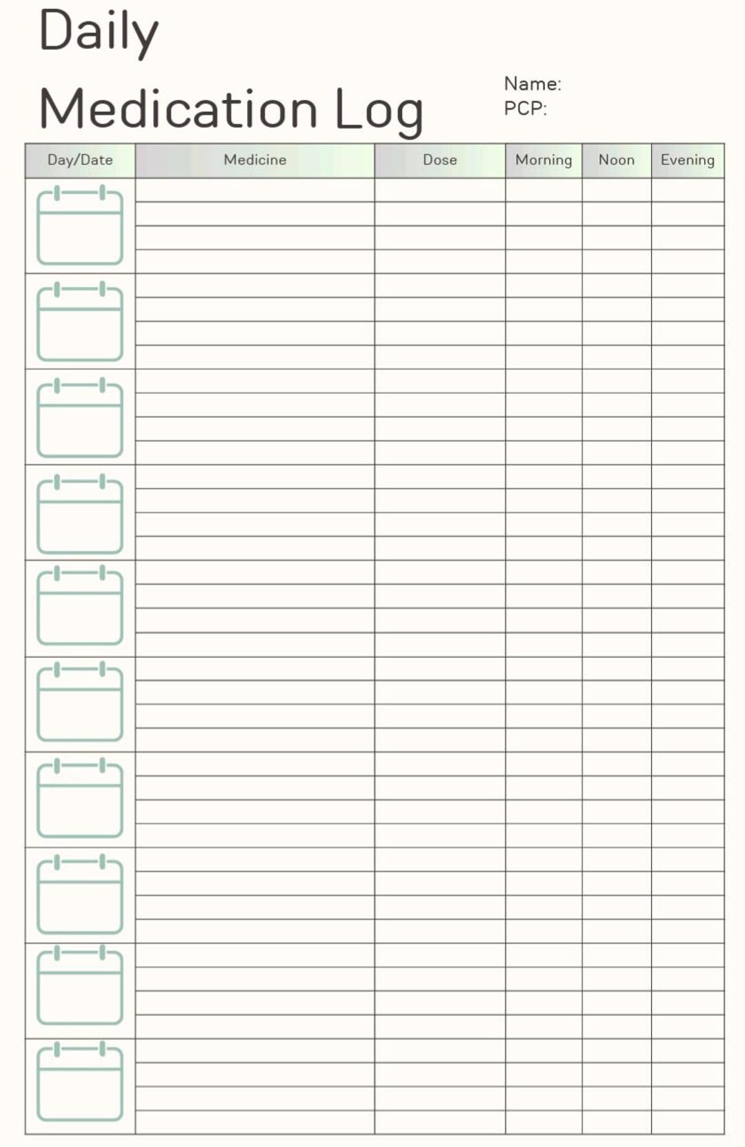 Medication Tracker Printable | Daily Med Log, PRN Meds, Refills ...