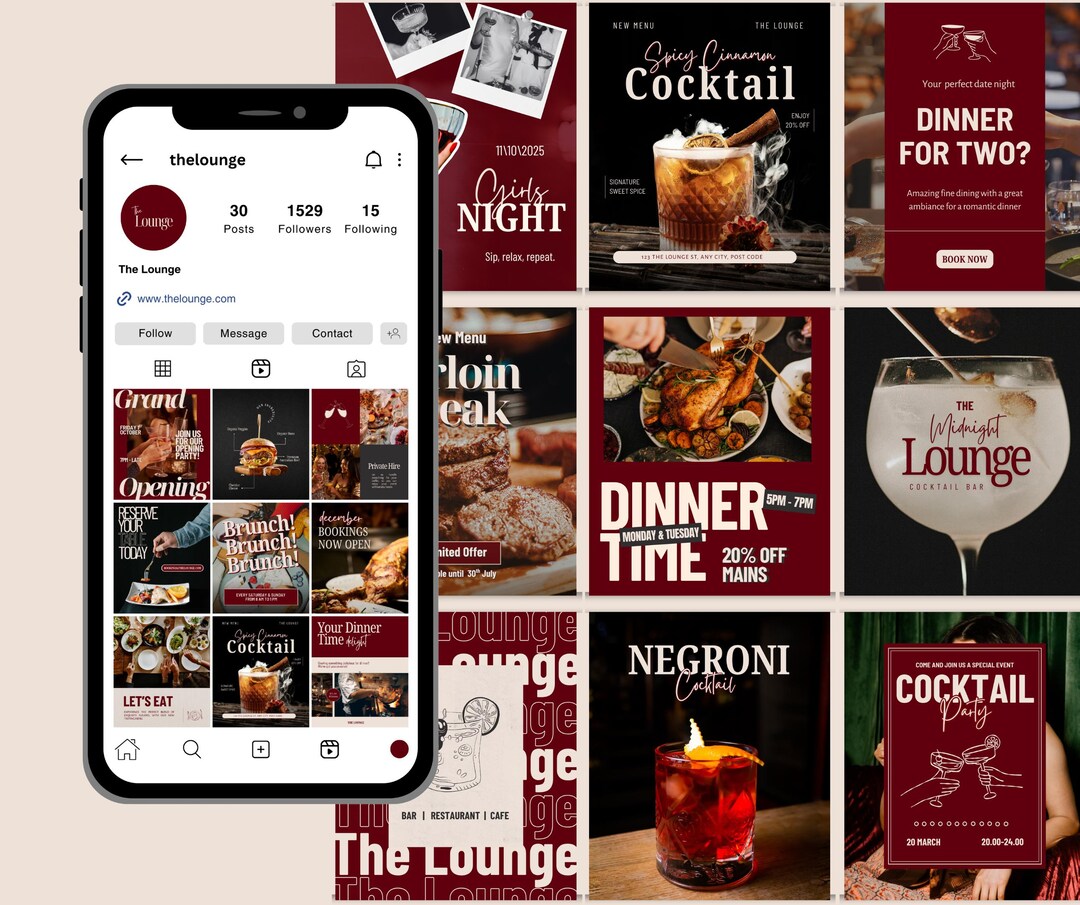 80x Customisable Instagram Templates | Bars Lounges and Restaurants ...