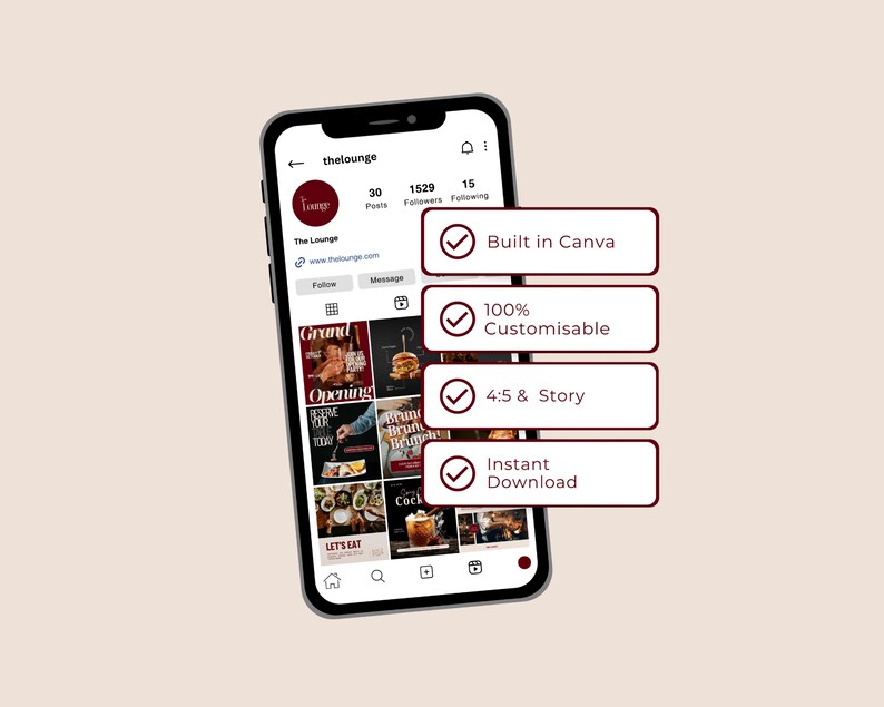 80x Customisable Instagram Templates | Bars Lounges and Restaurants ...