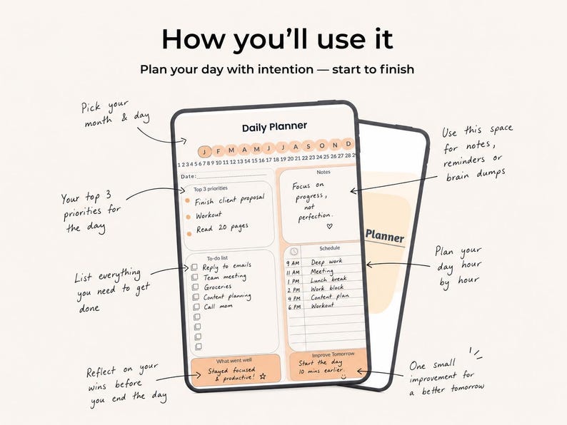 Buy Work & Growth Digital Planner | Minimalist Daily, Weekly Notebook ...