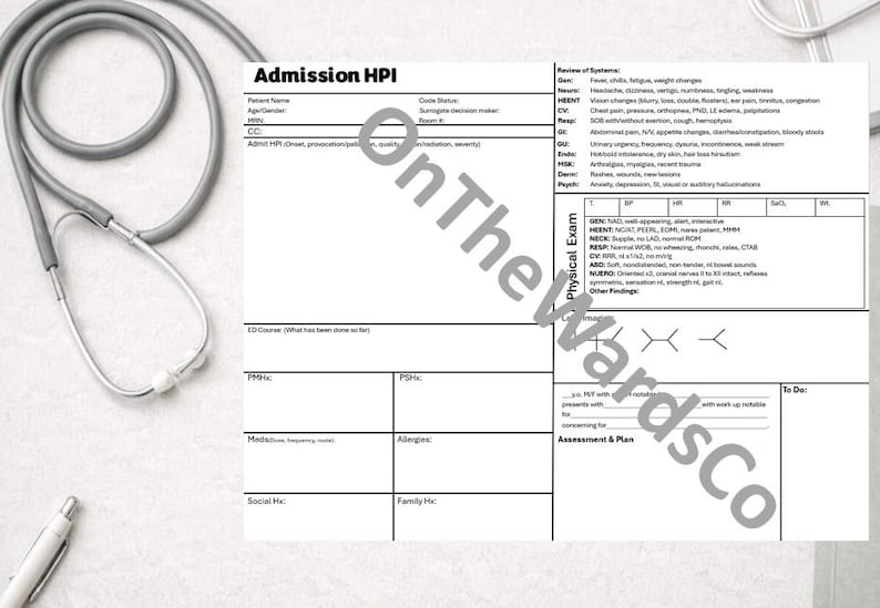 Internal Medicine HPI + Daily SOAP Note Template (printable PDF) - Etsy
