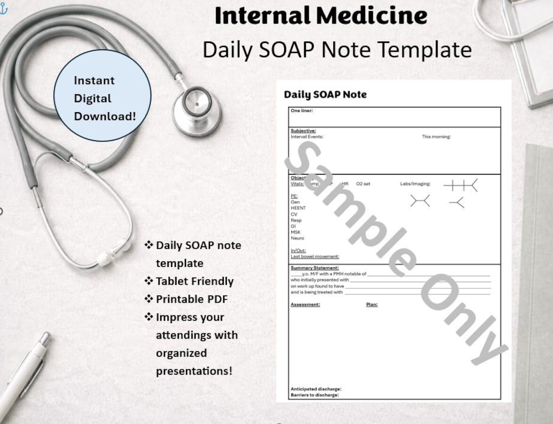 Internal Medicine Daily SOAP Note Template for Medical, PA and NP ...