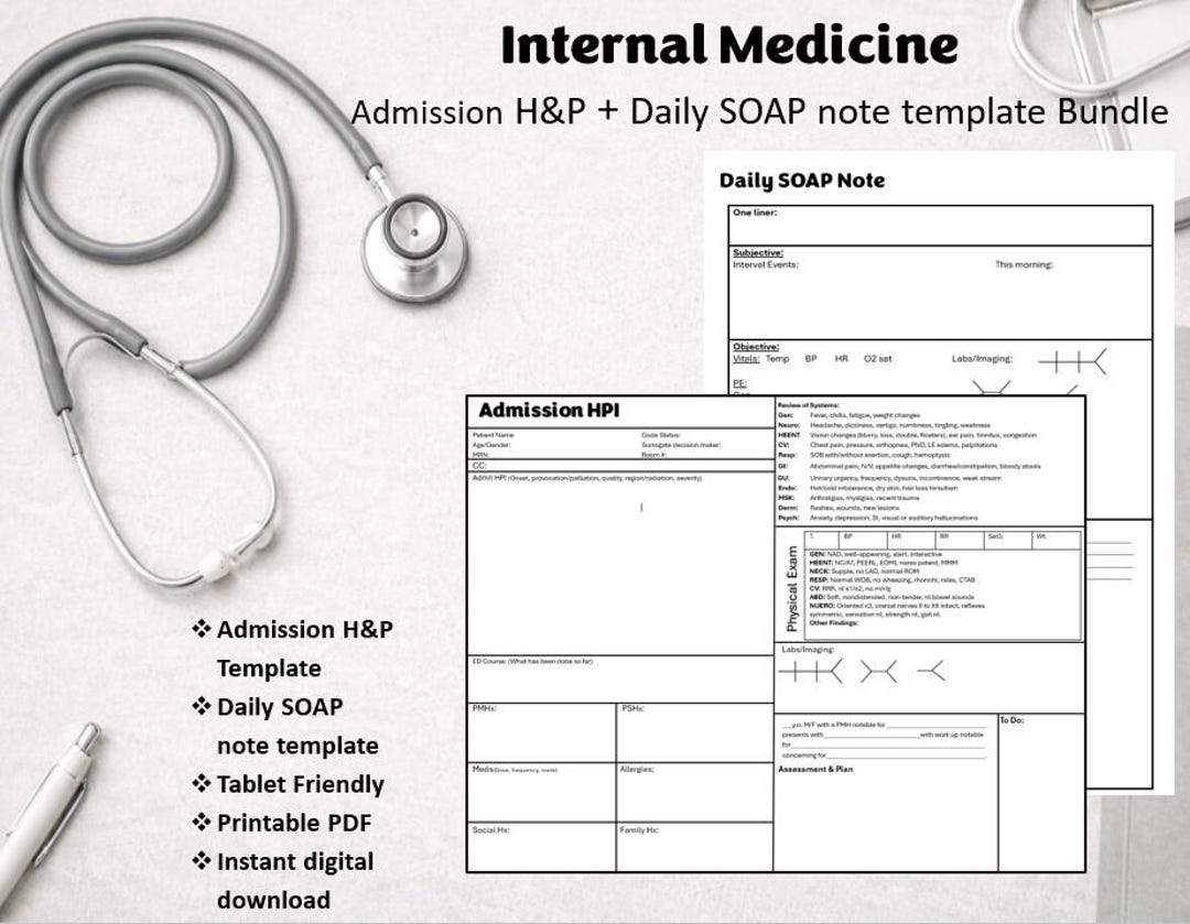 Internal Medicine HPI + Daily SOAP Note Template (printable PDF) - Etsy