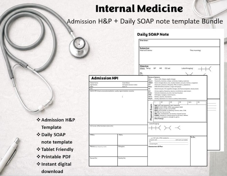 Internal Medicine HPI + Daily SOAP Note Template (printable PDF) - Etsy