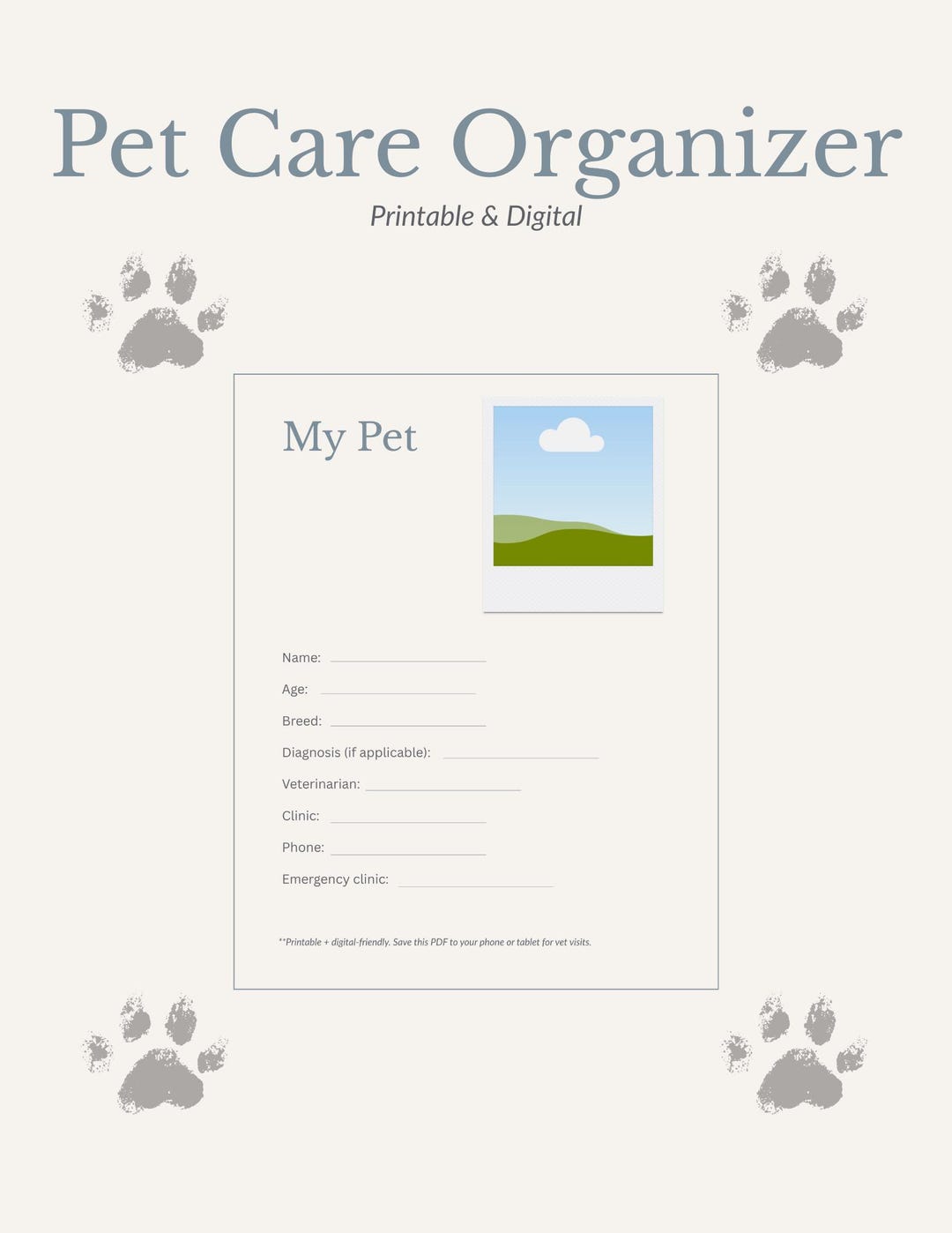 Pet Care Organizer Printable | Vet Visit Planner & Medication Tracker ...