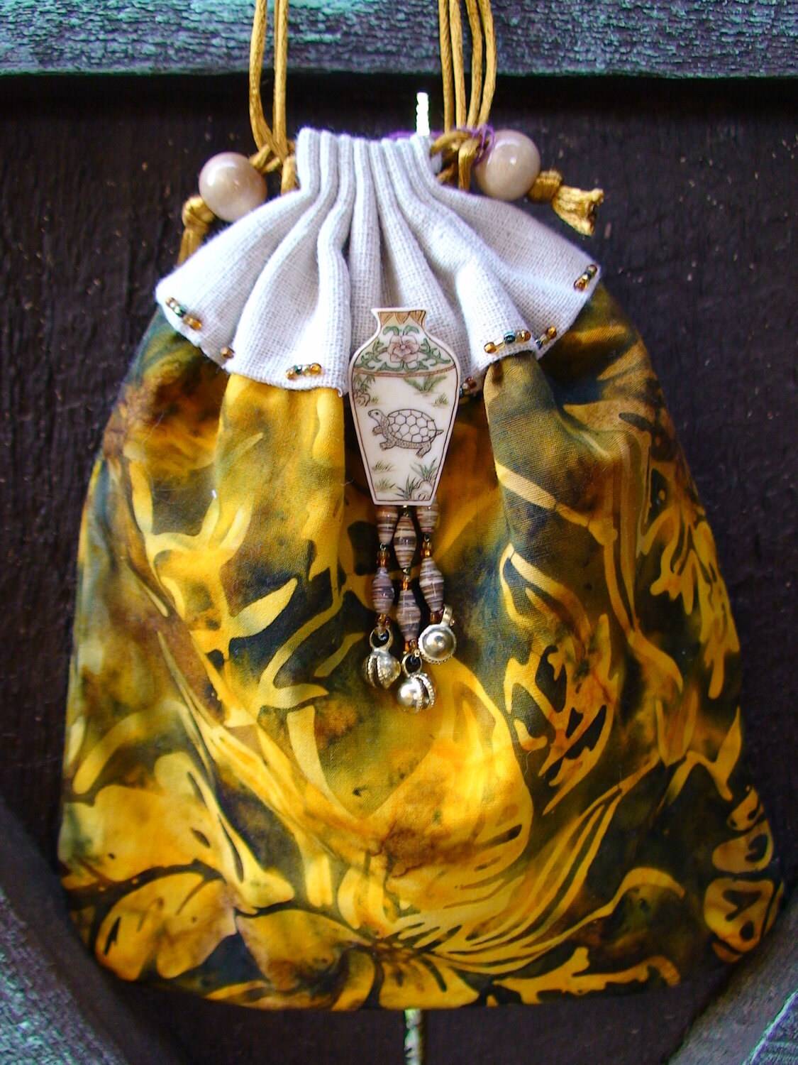 Green and Yellow Turtle Medium Drawstring Bag | Etsy