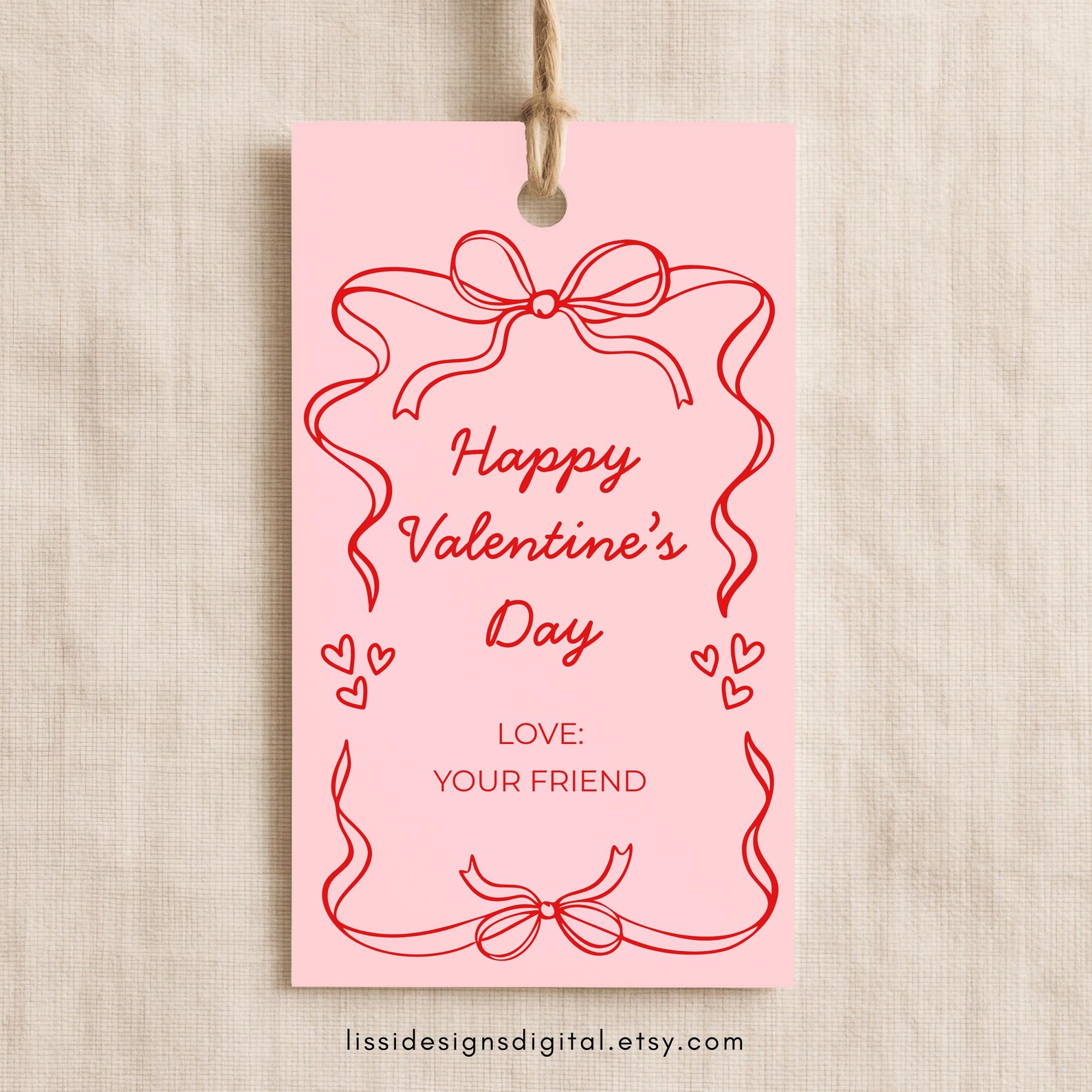 Editable Pink and Red Bow Valentine Gift Tags: Personalized Valentine ...