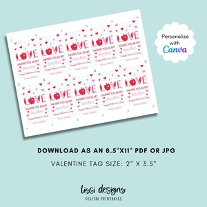 Printable Teacher Valentine Gift Tags: Personalized Valentine, Editable ...