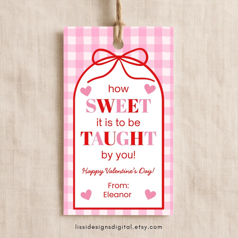 Editable Gingham Valentine Teacher Gift Tags: Personalized Valentine ...