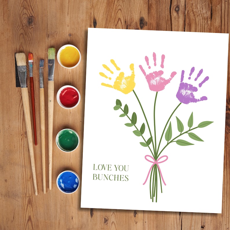 Printable Flower Bouquet Handprint Craft: Love You Bunches, School ...