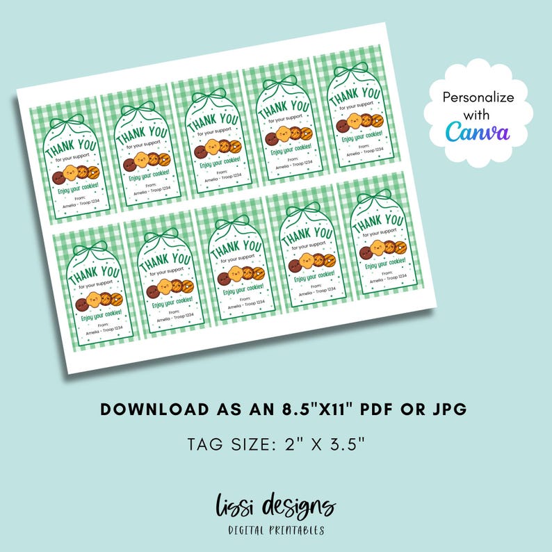 Printable Gingham Cookie Tag Thank You: Editable Scout Cookies Tag ...