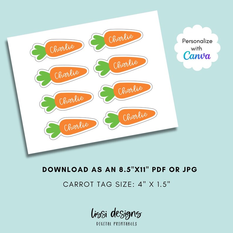 Printable Easter Carrot Gift Tags: Easter Bunny Carrot, Personalized ...
