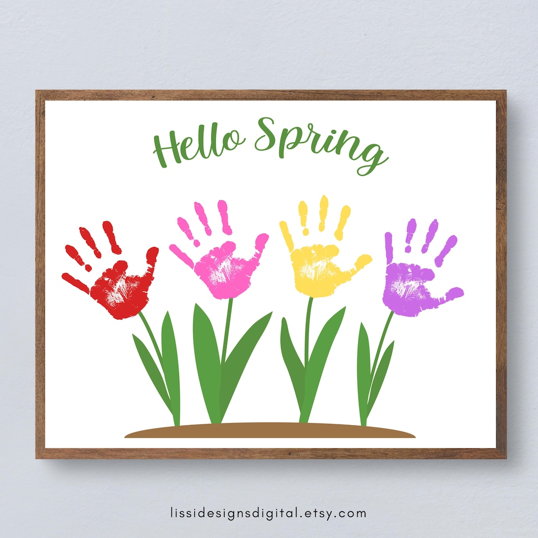 Printable Hello Spring Tulip Handprint Craft: Spring Tulips, School ...